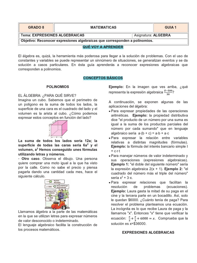 ALGEBRA Guía#1 OCTAVO TERCER PERIODO | PDF | Ecuaciones | Fórmula