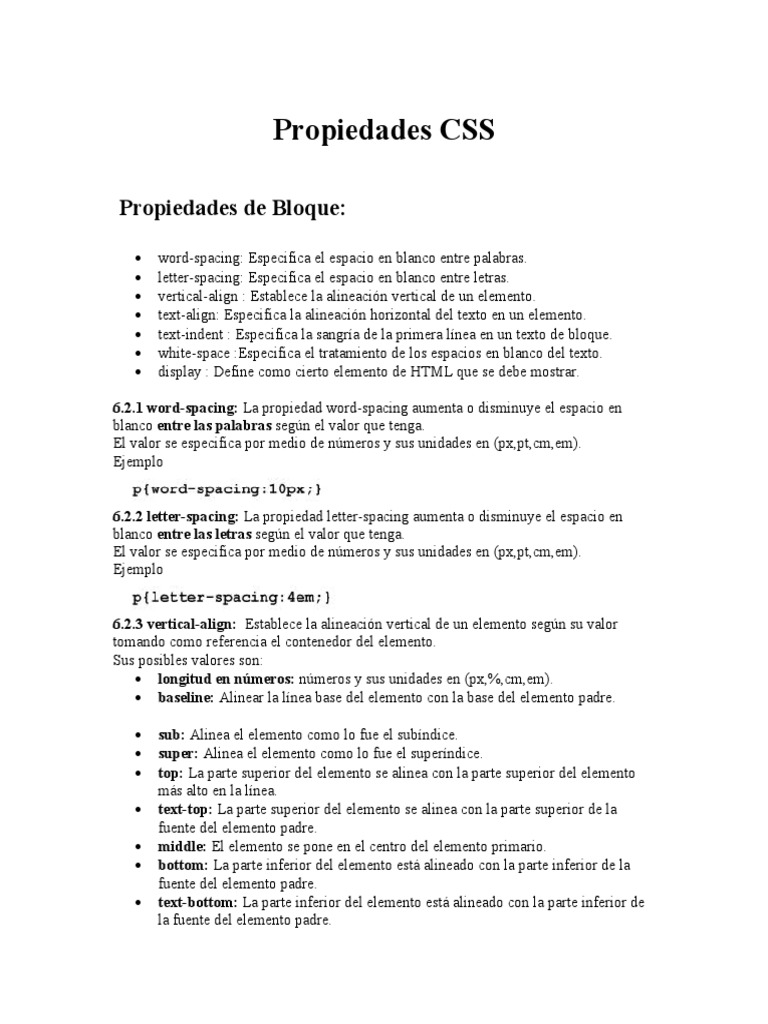 Propiedades Css Pdf Informática Desarrollo De Software 