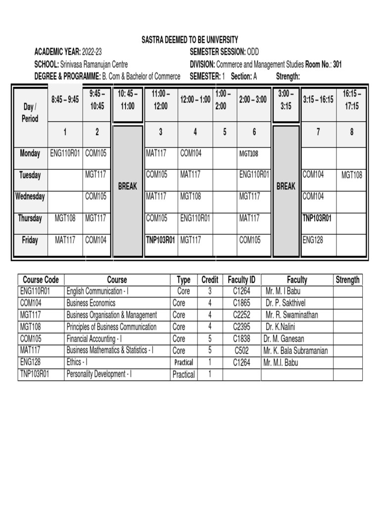 B.Com Odd Semester Timetable 2022-23 | PDF | Academic Term | Bachelor's ...