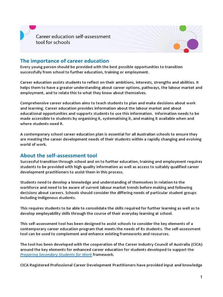 Career Education Self Assessment Tool For Schools v10 | PDF | Apprenticeship | Curriculum