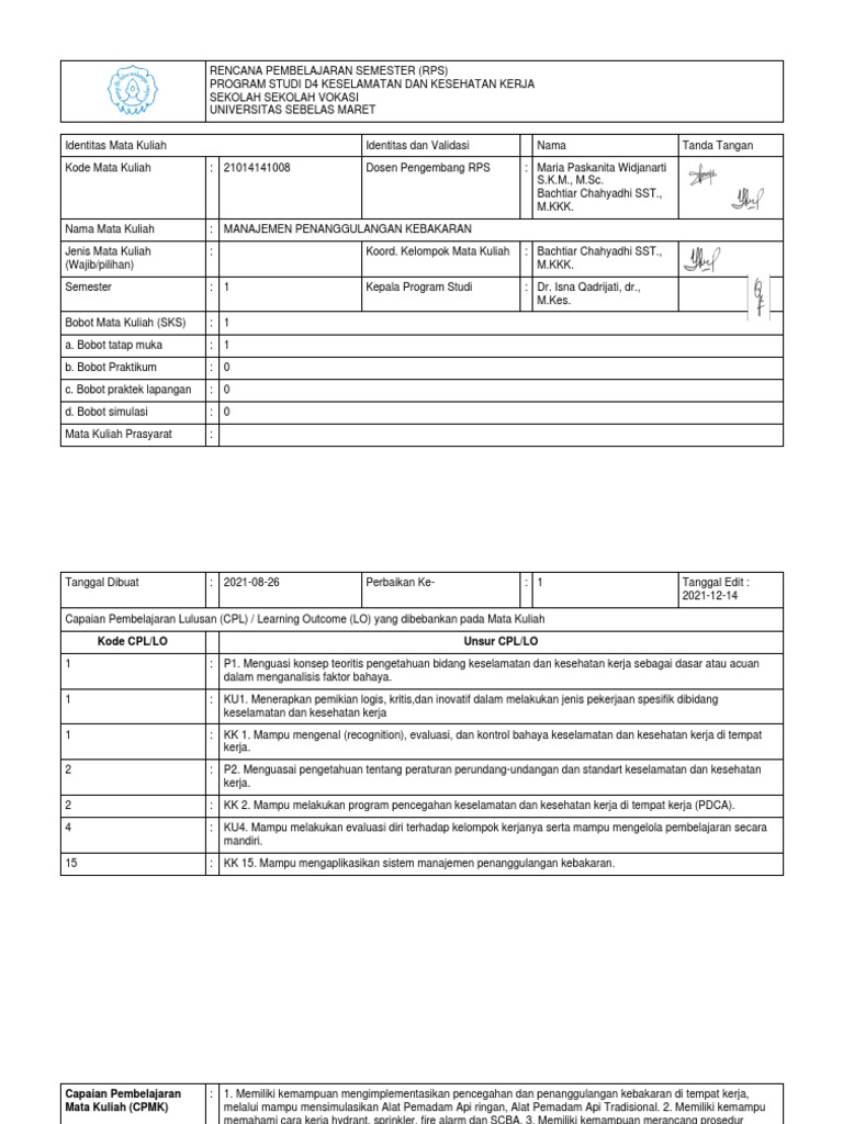Rps-1-Manajemen Penanggulangan Kebakaran | PDF | Komputer