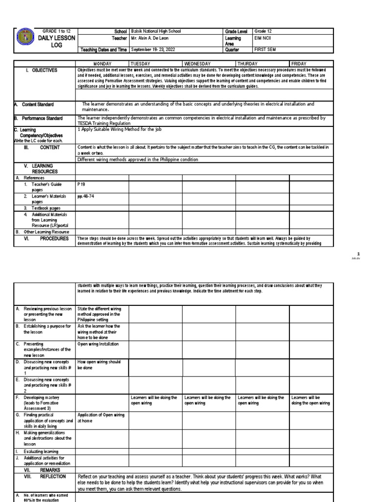 September 19 - 23, 2022 DLL EIM 12 | PDF | Learning | Cognition