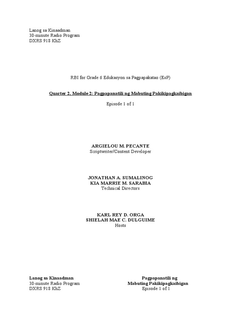 Quarter 2, Module 2: Pagpapanatili NG Mabuting Pakikipagkaibigan | PDF