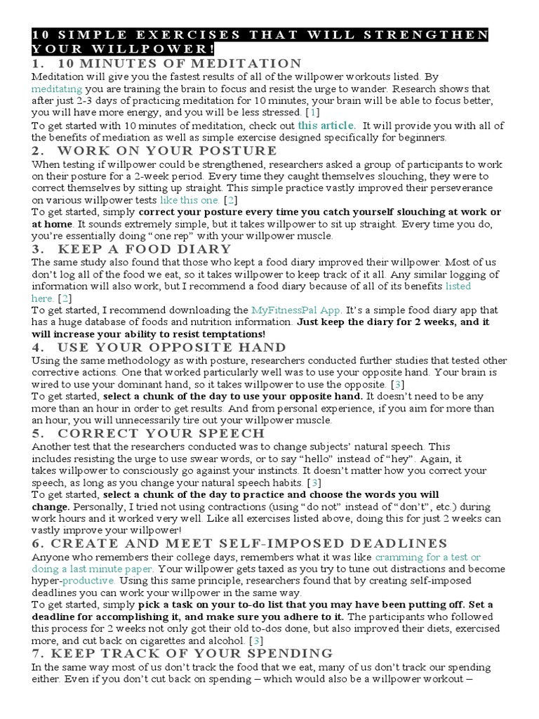 10 SIMPLE EXERCISES THAT WILL STRENGTHEN YOUR WILLPOWER | PDF | Self ...