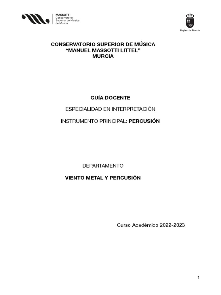 Guía Docente Percusión CSMM 2022 23 | PDF | Kit de batería | Ritmo