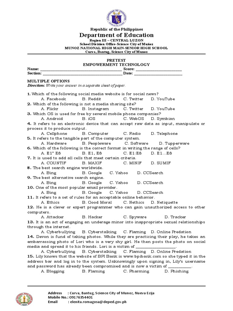 Pre Test Empowerment Technology | PDF | Computing | Information Technology