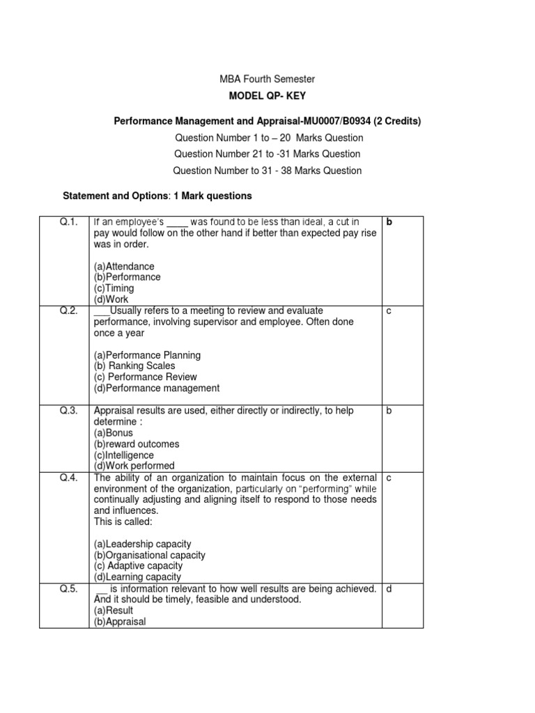 MU0007-Performance Management Appraisal-Answer Keys | PDF | Performance ...