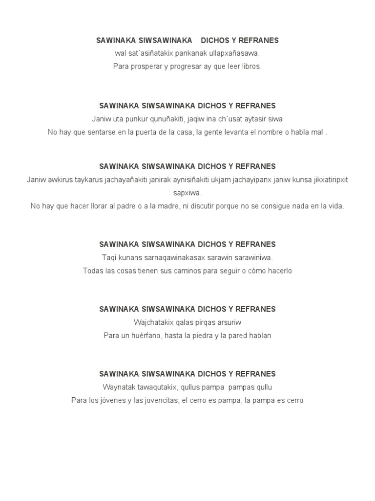 Dichos y Refranes en Aymara | PDF