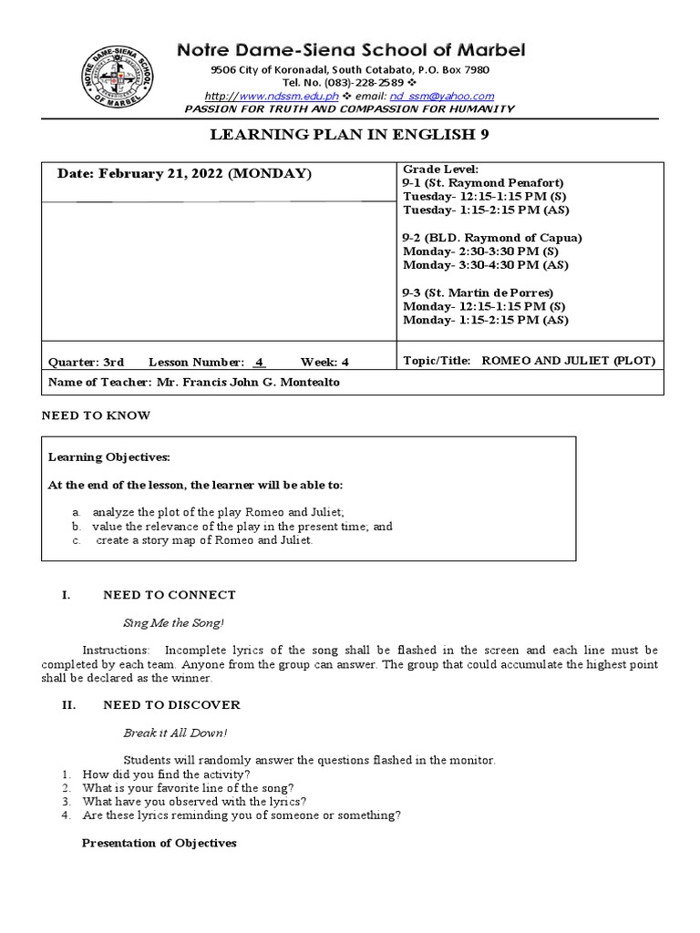 ENGLISH 9 - LESSON PLAN Dry Run | PDF | Education Theory | Cognitive ...