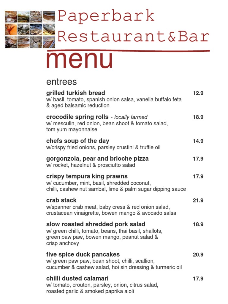 Paperbark Dinner Menu | PDF | Salad | Western Cuisine