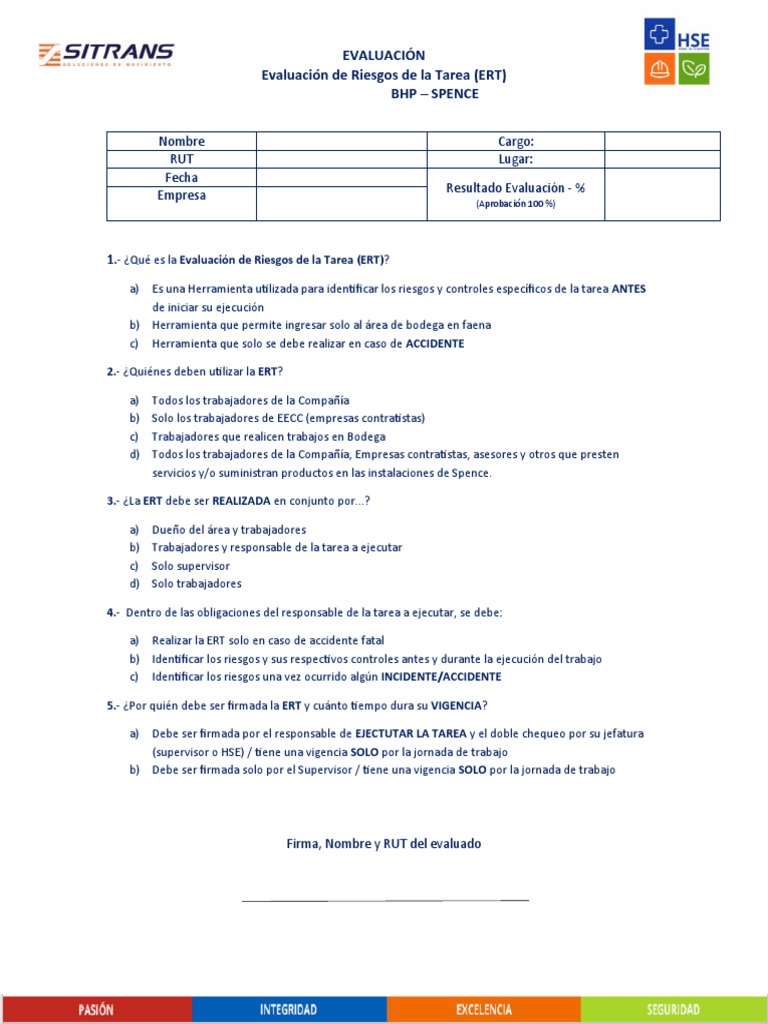 Evaluación de Riesgos ERT 2.0 en Spence | PDF