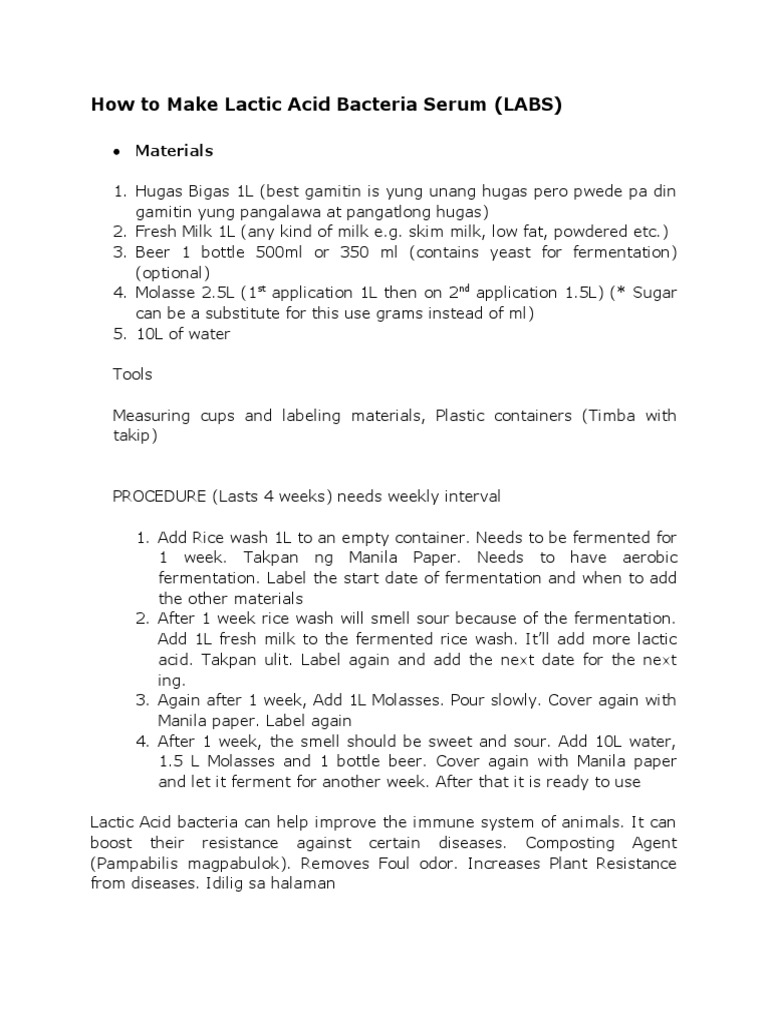 How To Make Lactic Acid Bacteria Serum Labs Pdf