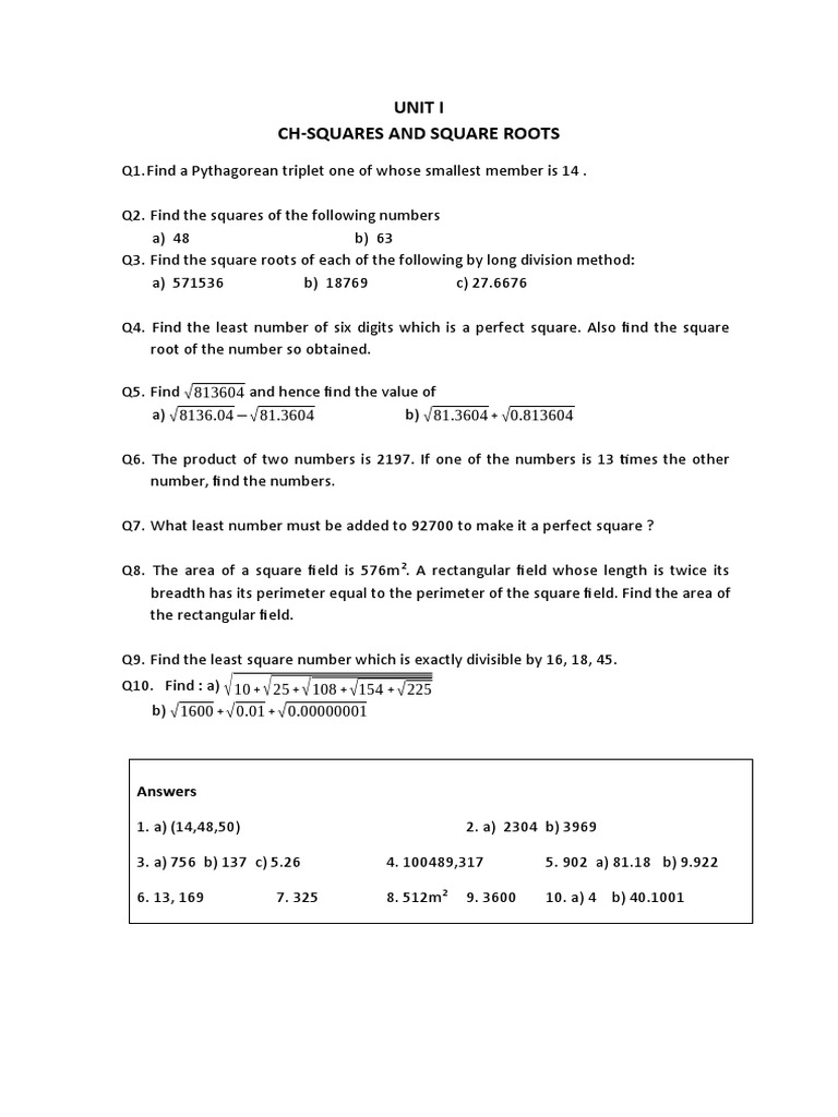 Asm Unit1square &square Root, Cube &cube Root, Linear Equations | PDF ...