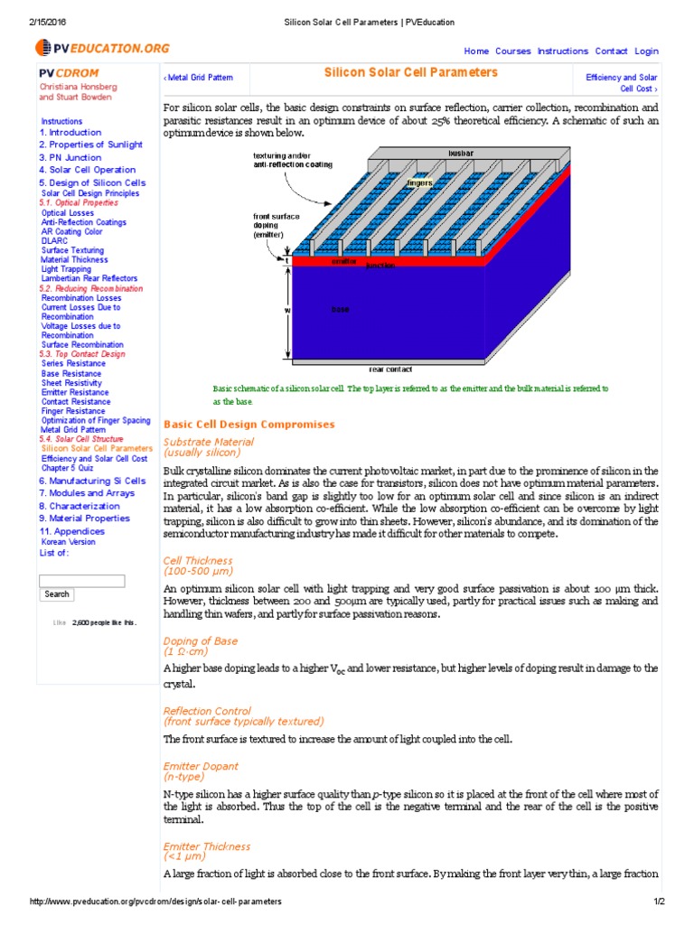 Silicon Solar Cell Design Parameters | PDF | Solar Cell | Doping ...