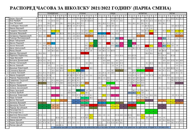 Parna Smena Raspored 2021 22 | PDF