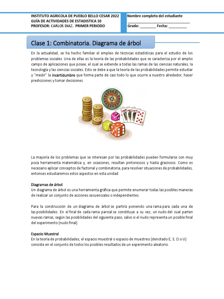 Estadistica 10 Guia 1 | Descargar gratis PDF | Probabilidad | Combinatoria