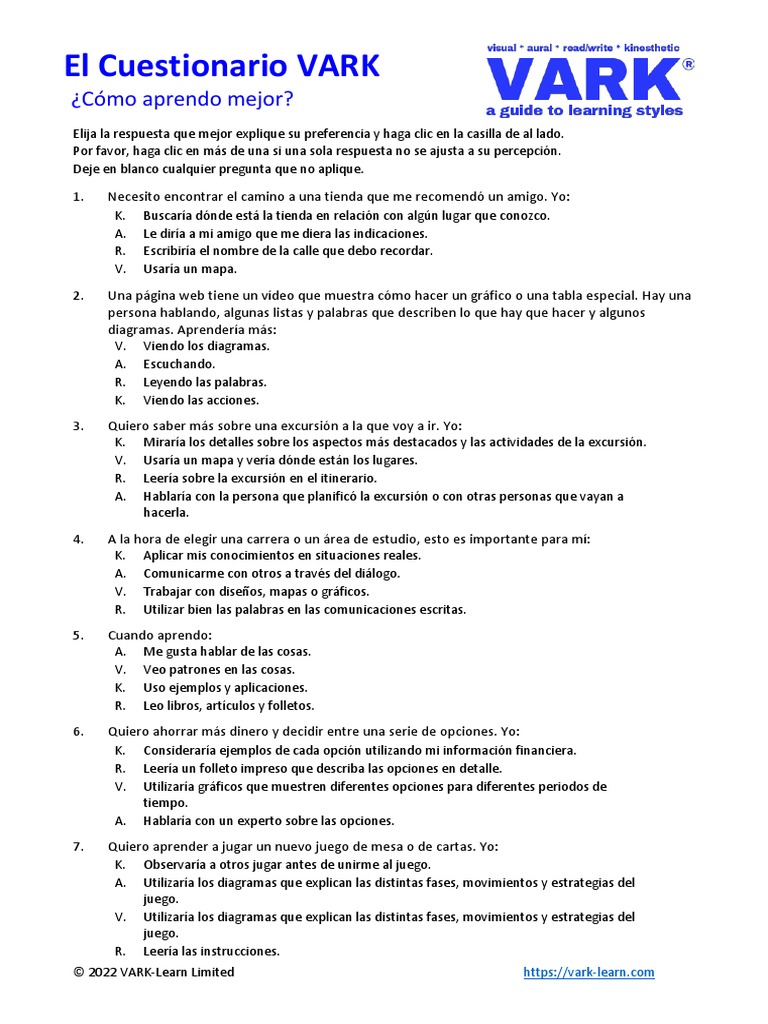 The VARK Questionnaire Spanish | PDF | Hogar, jardinería y bricolaje