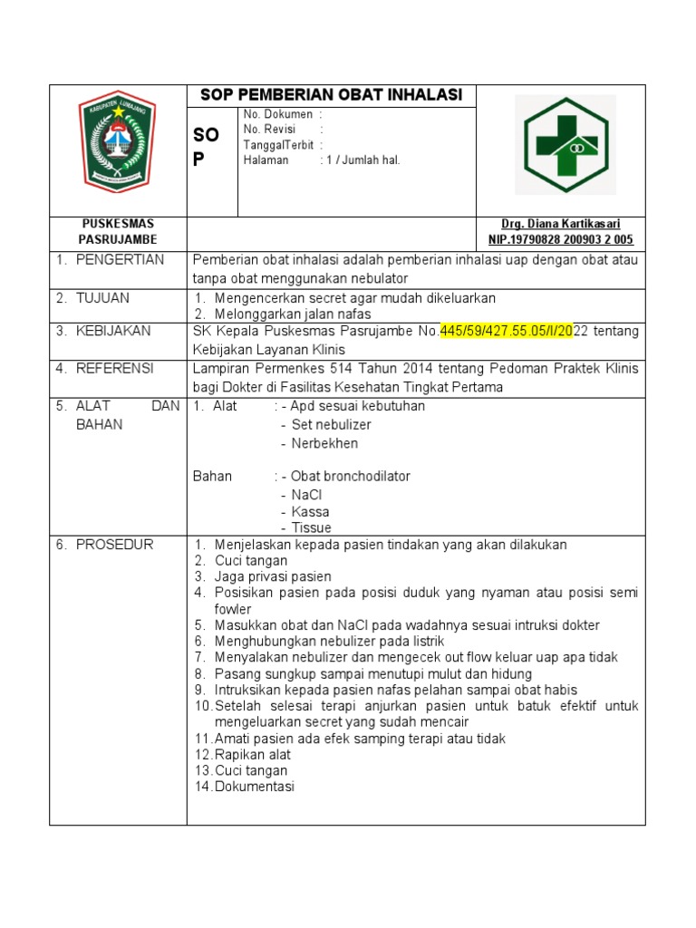Sop Pemberian Obat Inhalasi | PDF