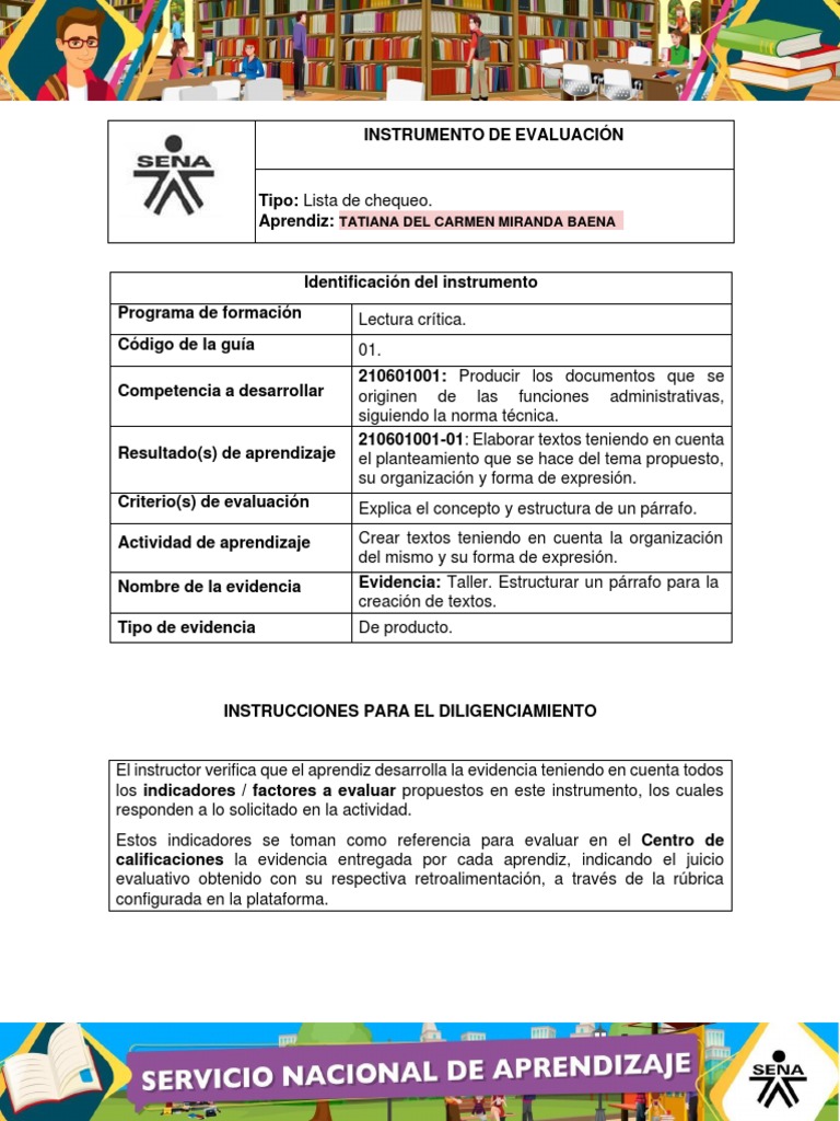 Tatiana Del Carmen Miranda Baena | PDF | Evaluación | Aprendizaje