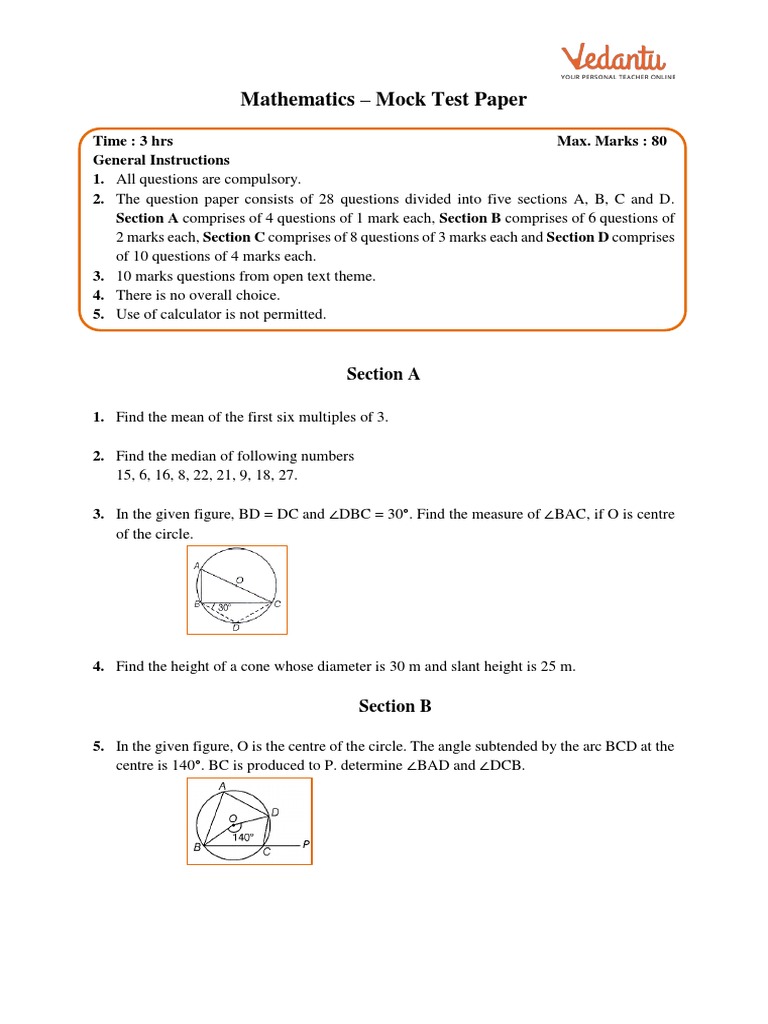 CBSE Class 9 Maths Paper 1 | PDF | Area | Circle