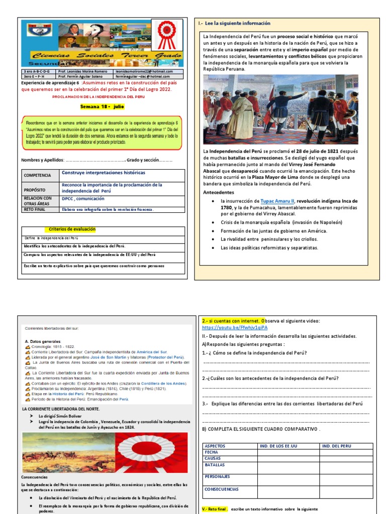 CIENCIAS SOCIALES 3RO. Semana 18 | PDF | Perú | Imperio español