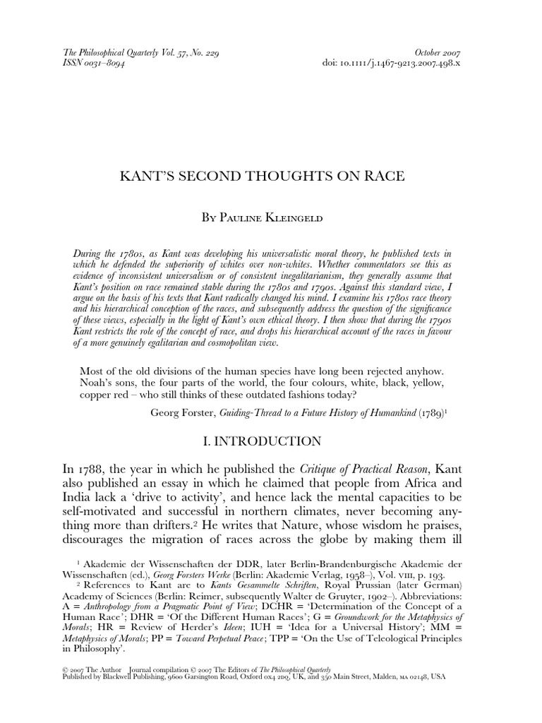 Kant On Race | PDF | Immanuel Kant | Race (Human Categorization)
