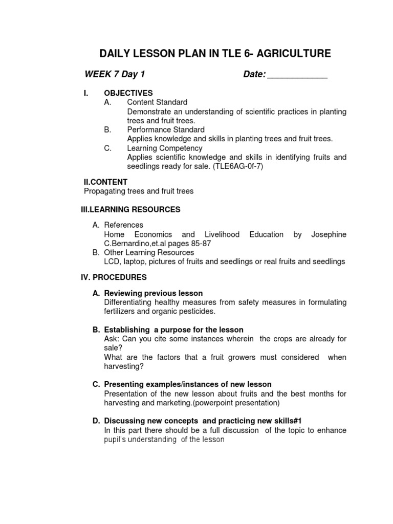 Grade 6 DLP - TLE - Agriculture - Week 7 | PDF | Marketing | Learning