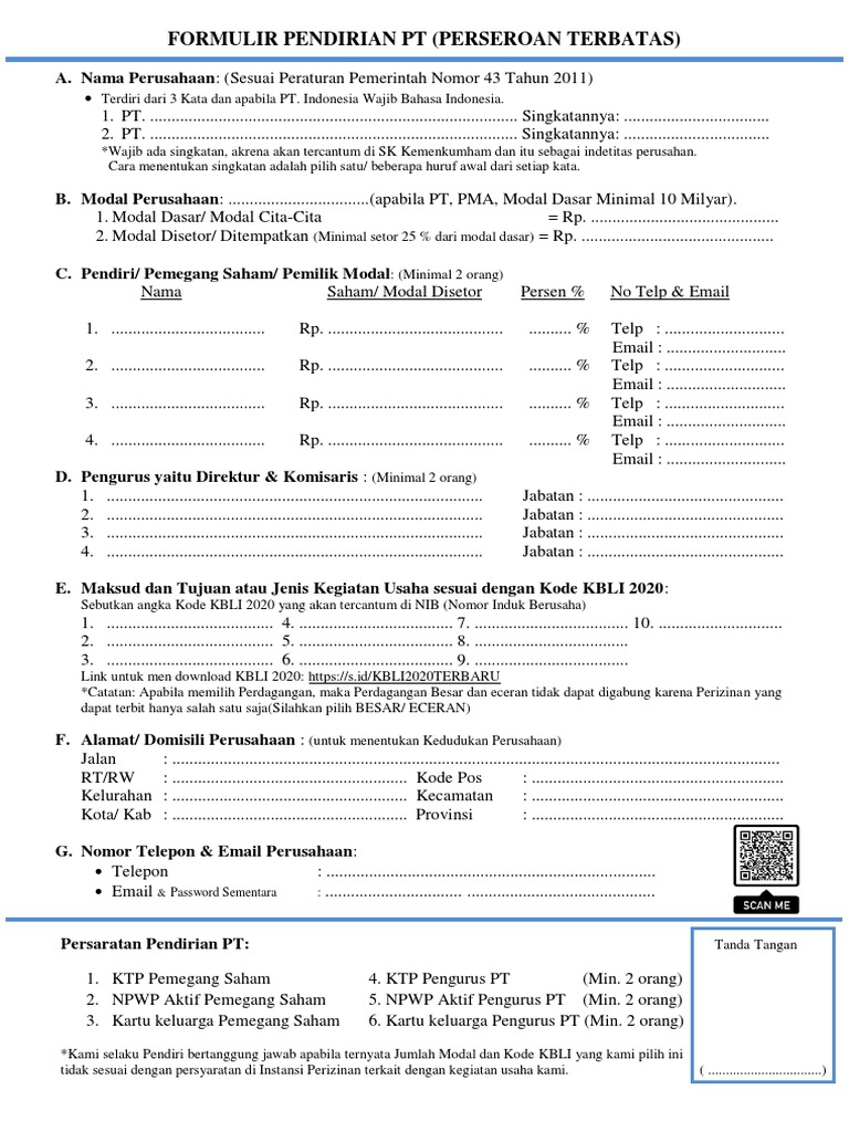 Formulir Pendirian PT | PDF