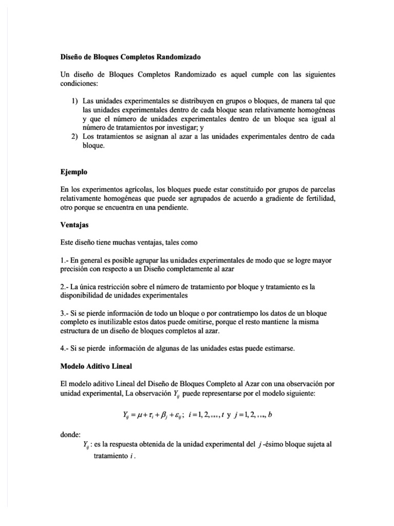Diseño de Bloques Completos Randomizado | PDF | Experimentar | Diferencia