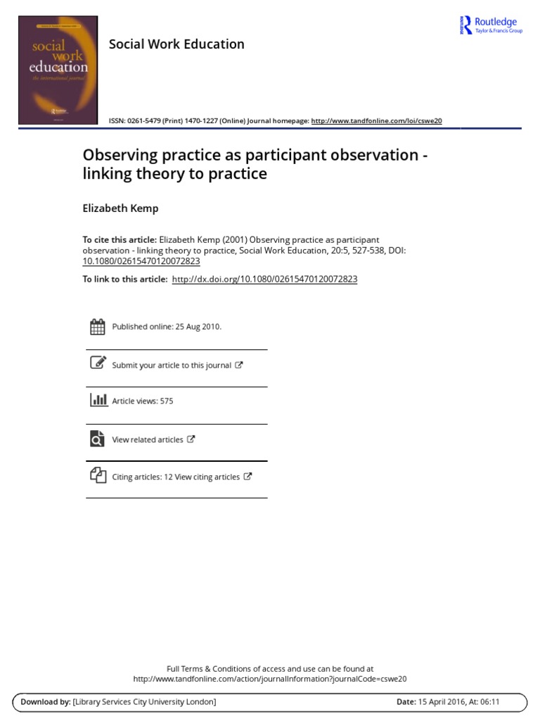 Observing Practice As Participant Observation - Linking Theory To ...