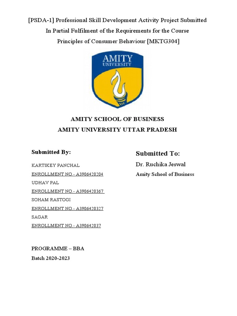 PSDA-1-Principles of Consumer Behaviour (MKTG304) | PDF | Marketing ...