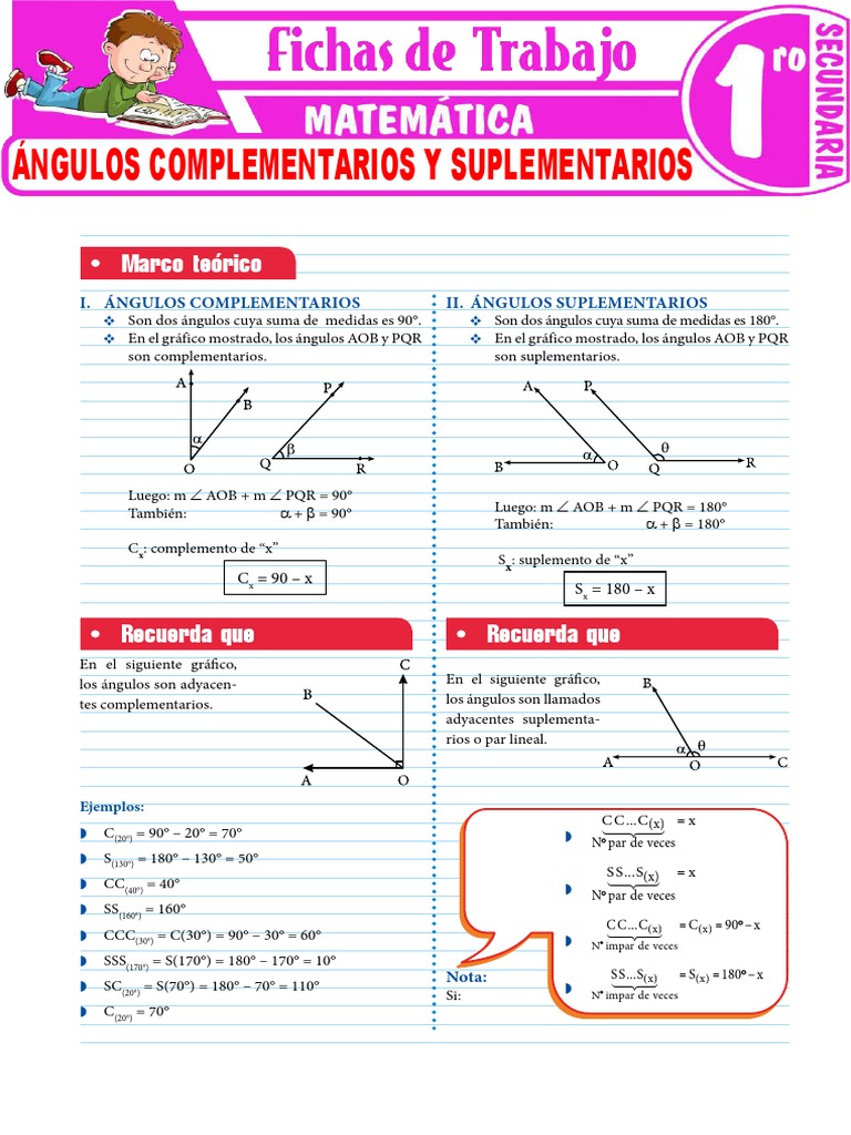 Ángulos: Complementarios y Suplementarios | PDF | Ángulo | Espacio