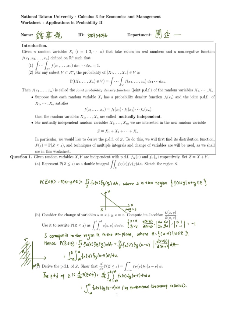 Worksheet Applications in Probability | PDF | Probability Density Function | Random Variable