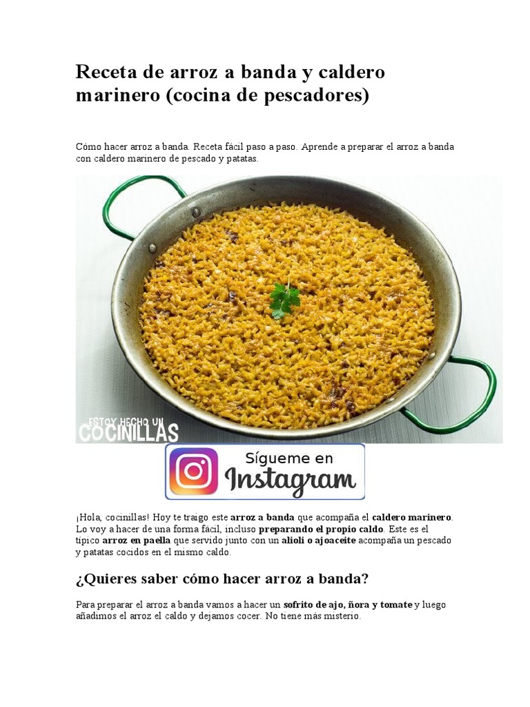 Receta de Arroz A Banda y Caldero Marinero | PDF | Cocinando | Cocina