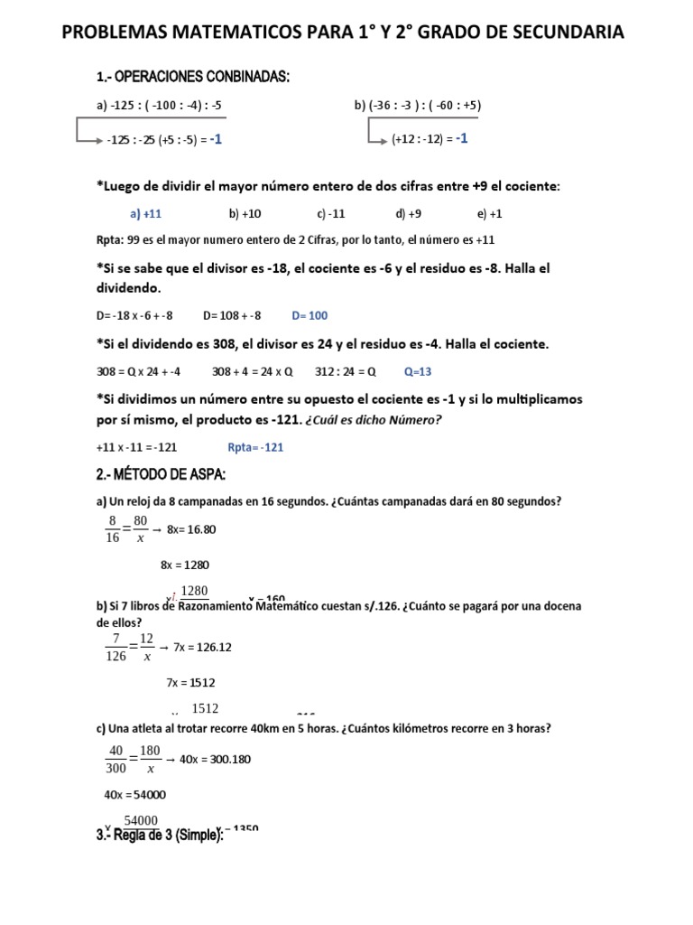 Problemas Matematicos para 1° y 2° Grado de Secundaria | PDF | Ángulo | División (Matemáticas)