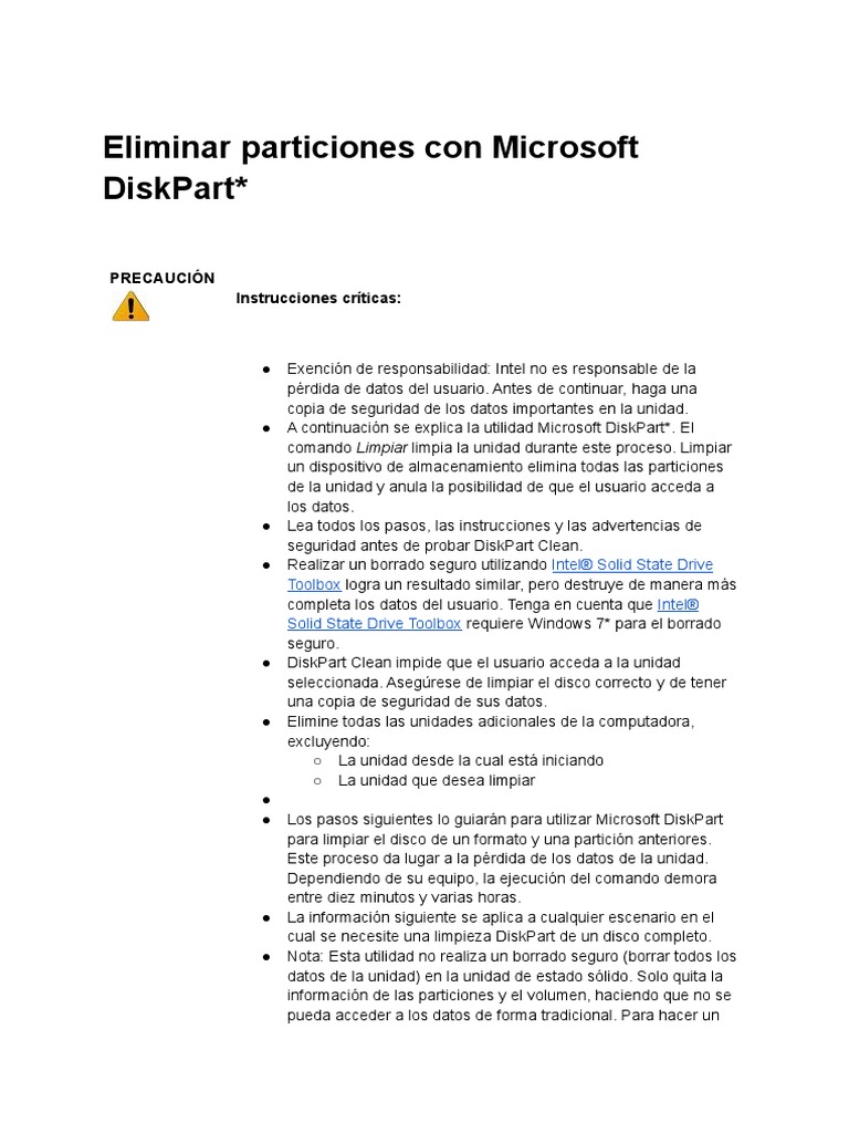 Eliminar Particiones Con Microsoft DiskPart | PDF | Microsoft Windows | Unidad de estado sólido