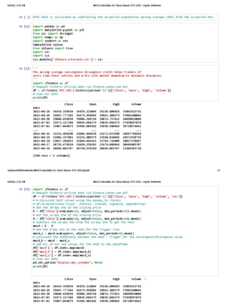 MACD Calculation For Yahoo Finance BTC-USD - Jupyter Notebook | PDF ...