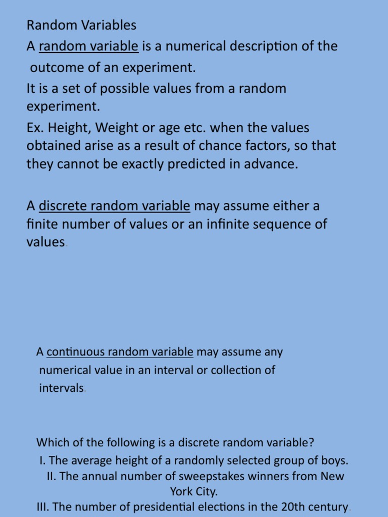 Random Variables Pdf Probability Distribution Random Variable