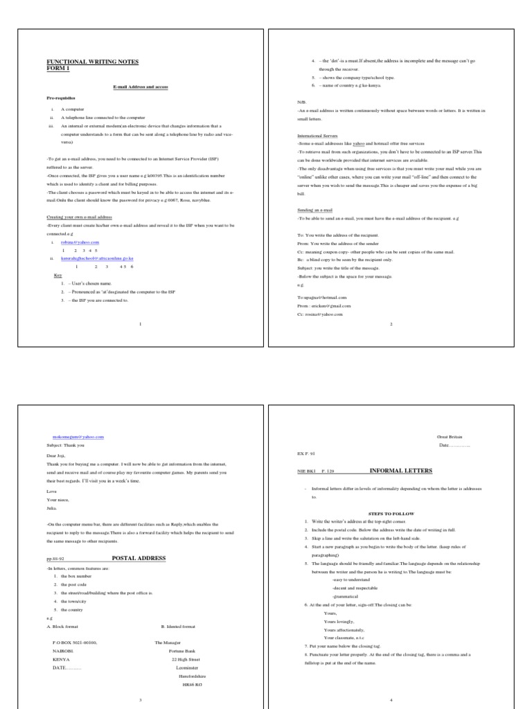 Functional Writing Notes F1 4 | PDF | Communication