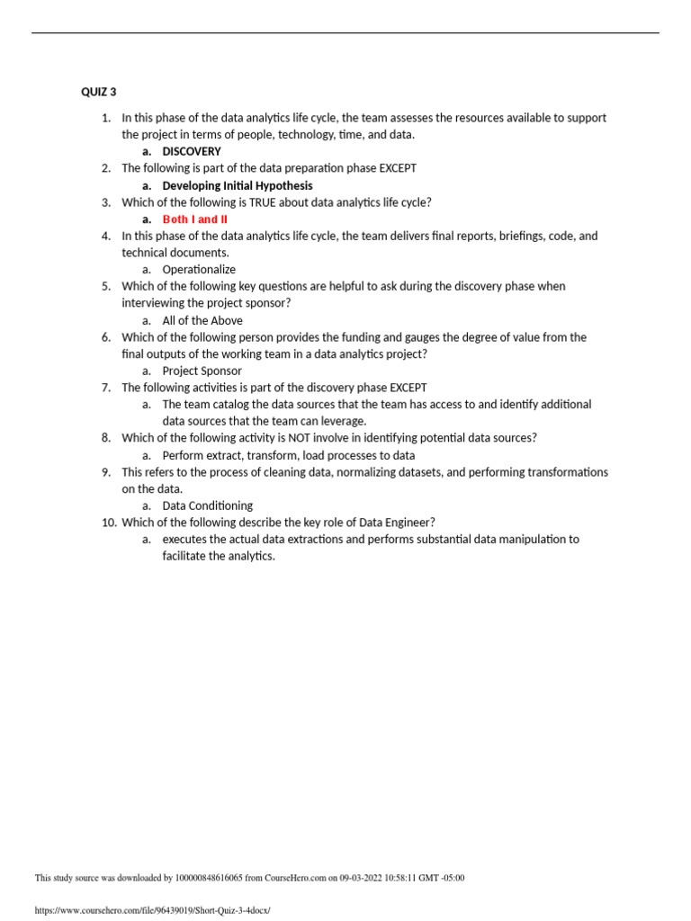 Data Analytics Quiz Questions | PDF | Data Analysis | Life Cycle Assessment
