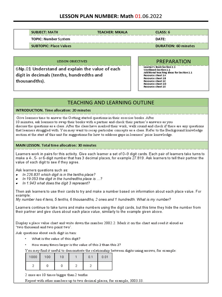 Math LESSON PLAN Year 6 | PDF | Numbers | Multiplication