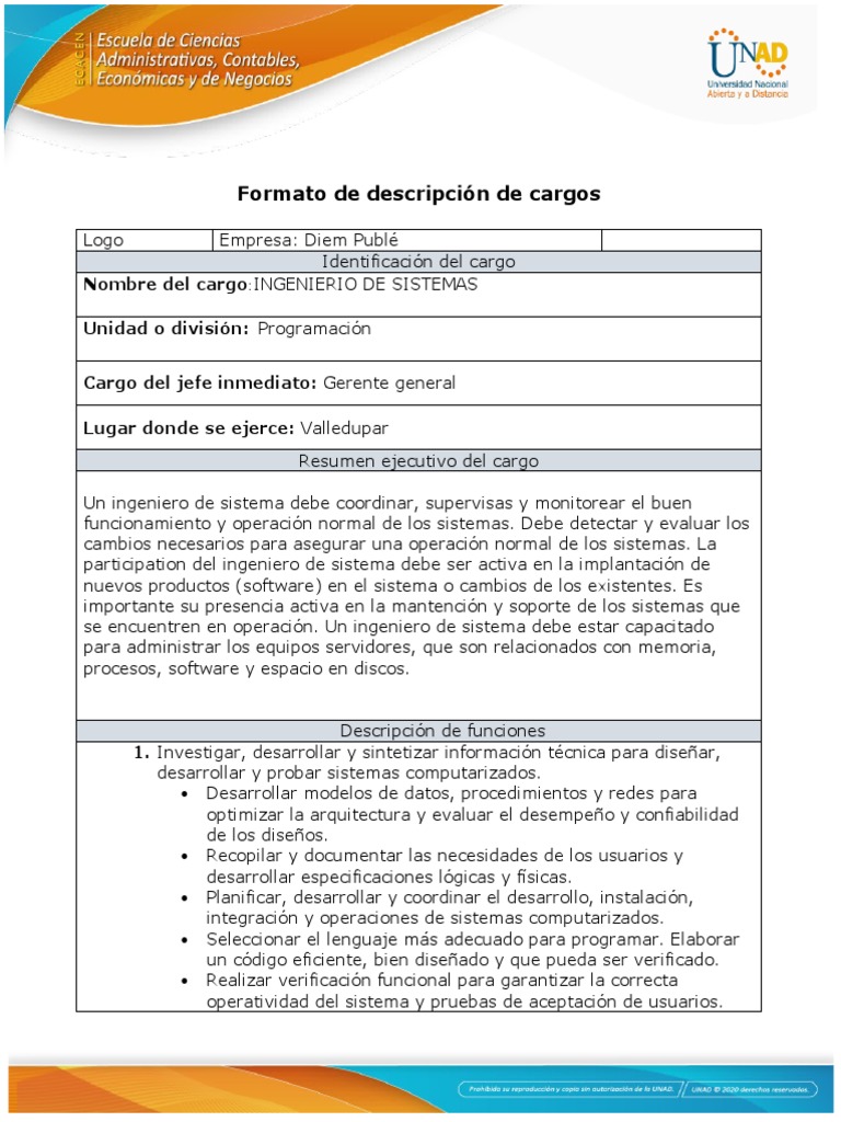 Anexo 2. Formato - Descripción de Cargos - FranklinMartinez | PDF ...