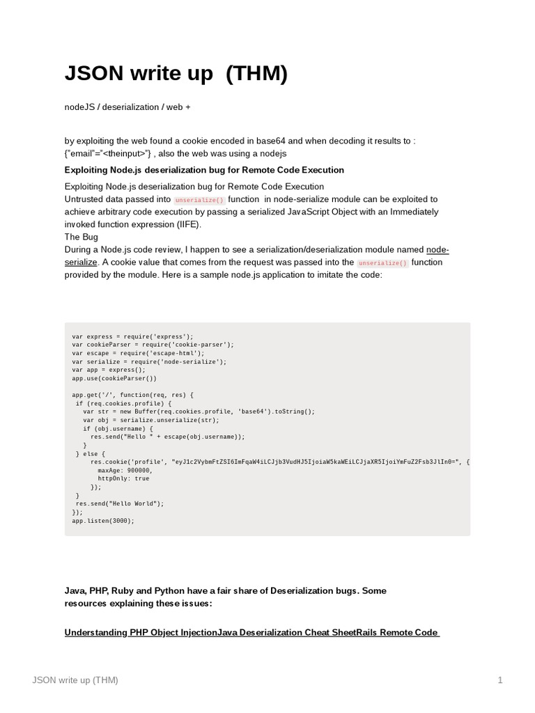 JSON Write Up (THM) | PDF | Http Cookie | Computing