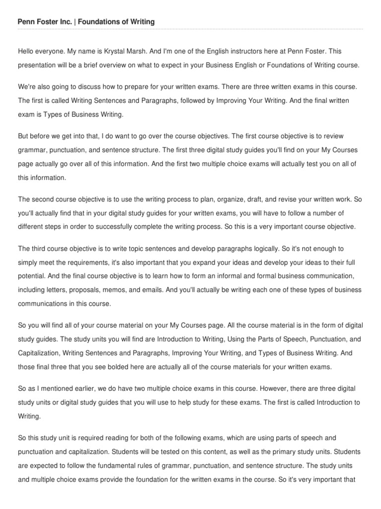 Penn Foster Writing Course Overview | PDF | Microsoft Word | Test ...