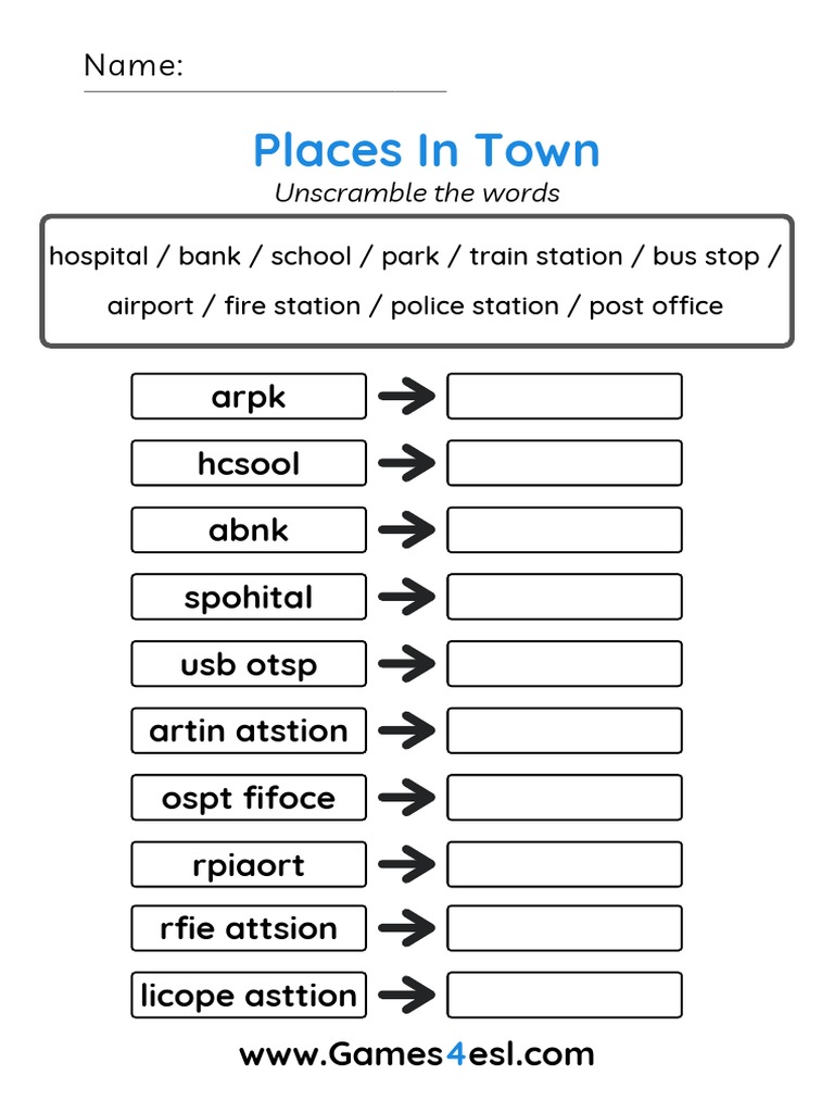 Places in Town Worksheet 4 | PDF