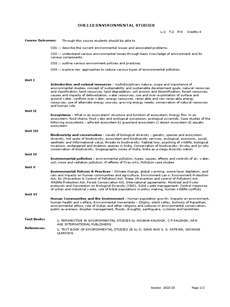 RDL Course Syllabus New | PDF | Biodiversity | Ecosystem