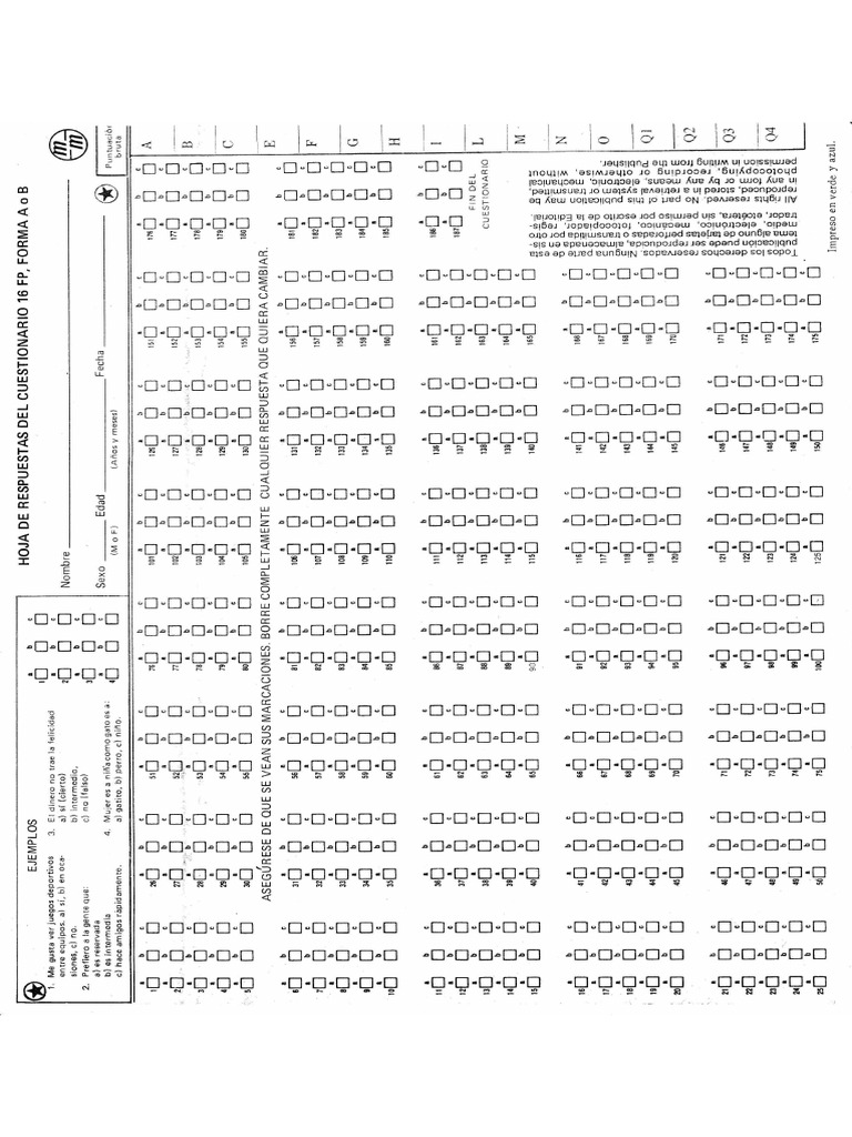 16fp Hoja de Respuestas y Calificacion 16pf | PDF