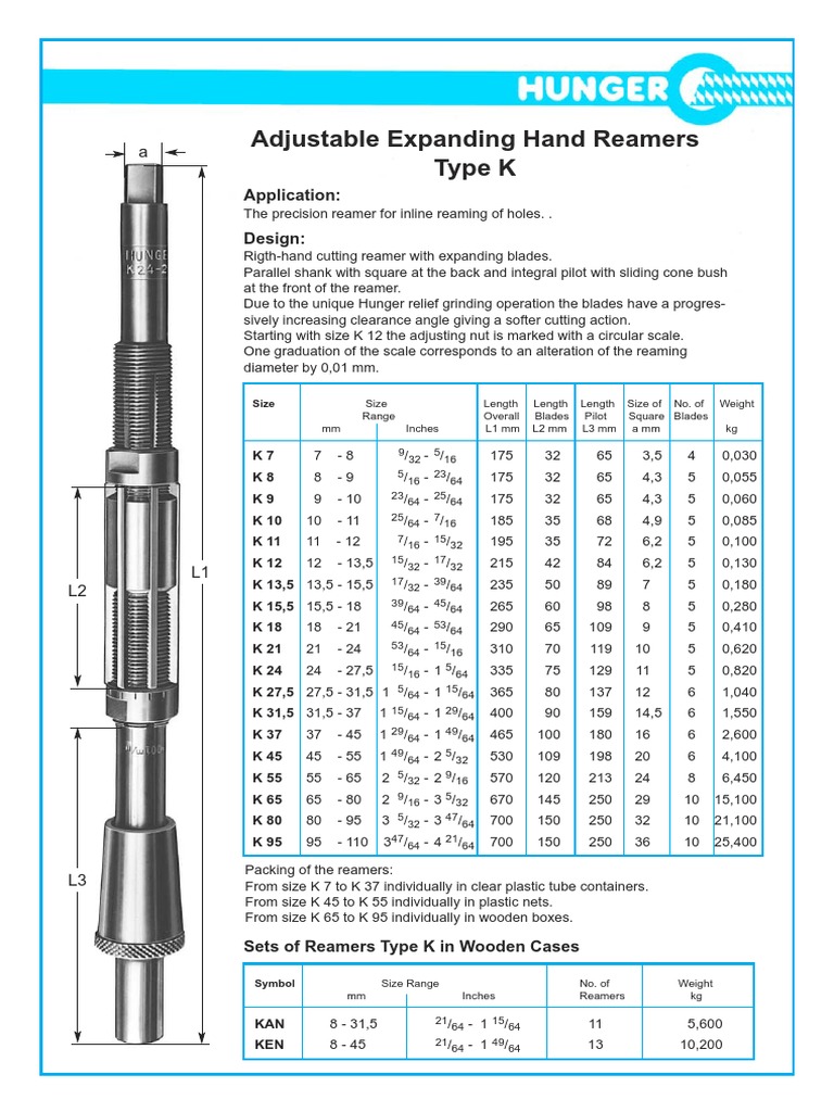 Brochure Reamers Type K | PDF | Manufactured Goods | Cutting