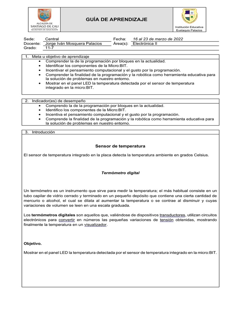 Guía 3 Periodo I Conociendo La Microbit - Sensor de Temperatura | PDF ...