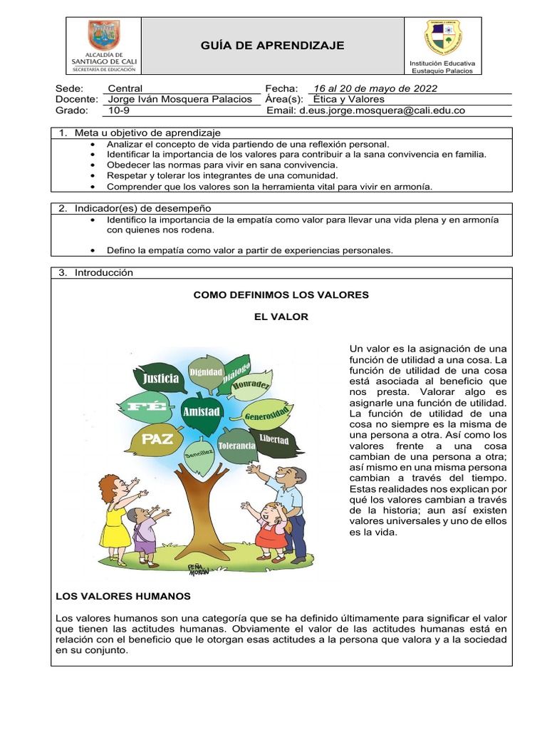 Guía 6 Período I El Valor de Los Valores | PDF | Vida | Existencia